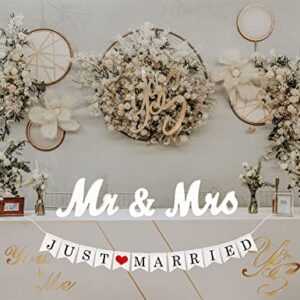 Nine to Nine Wedding Decorations Set, Large Mr and Mrs Sign & Just Married Banner, Mr & Mrs Signs for Wedding Table, Wooden Letters Wedding Decor, Wedding Decorations for Reception, Ceremony and Anniversary Party Valentine's Day Decor, White