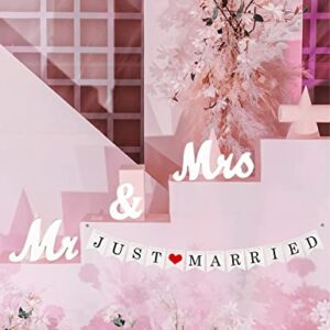 Nine to Nine Wedding Decorations Set, Large Mr and Mrs Sign & Just Married Banner, Mr & Mrs Signs for Wedding Table, Wooden Letters Wedding Decor, Wedding Decorations for Reception, Ceremony and Anniversary Party Valentine's Day Decor, White