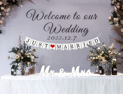 Nine to Nine Wedding Decorations Set, Large Mr and Mrs Sign & Just Married Banner, Mr & Mrs Signs for Wedding Table, Wooden Letters Wedding Decor, Wedding Decorations for Reception, Ceremony and Anniversary Party Valentine's Day Decor, White