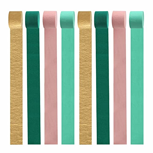 Sage-Green Pink-Gold Crepe Paper Streamers - 8 Rolls Green Party Decorations Streamer Birthday Rustic Wedding Bridal-Shower Bachelorette Engagement Paper Flowers Valentines Mothers Day Decor Panduola