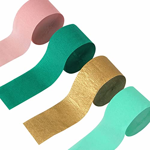 Sage-Green Pink-Gold Crepe Paper Streamers - 8 Rolls Green Party Decorations Streamer Birthday Rustic Wedding Bridal-Shower Bachelorette Engagement Paper Flowers Valentines Mothers Day Decor Panduola