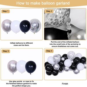 Black and White Birthday Decorations for Men Women Boys Girls 94pcs Black Silver Balloons Arch Garland Kit Party Decorations for Him Her with Happy Birthday Banner Fringe Curtain Whiskey Bottle