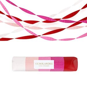 nicrolandee 5 rolls pink red white crepe paper streamers for wedding, birthday, valentine’s day decorations, bachelorette, bridal/baby shower, backdrop or photo booth