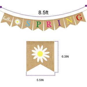 Hello Spring Banner Burlap - Rustic Spring Banner Garland - Spring Decorations - Indoor Outdoor Mantel Fireplace Hanging Decor