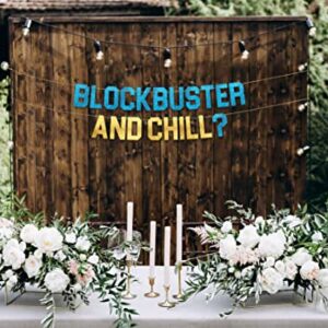 Block Buster and Chill Glitter Banner - Funny Throwback 90's and 80's Theme Party Decoration, Favors & Supplies