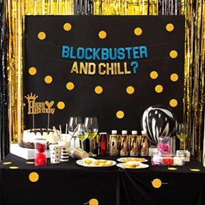 Block Buster and Chill Glitter Banner - Funny Throwback 90's and 80's Theme Party Decoration, Favors & Supplies