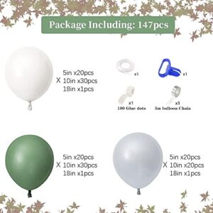 Sugoiti Retro Theme Balloons Garland Arch Kit Retro Green Gray White Colors Latex Balloon 147PCS for Baby&Bridal Shower Birthday Party Wedding Engagement