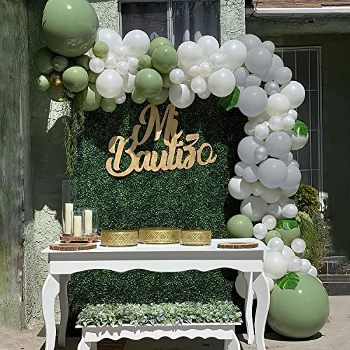 Sugoiti Retro Theme Balloons Garland Arch Kit Retro Green Gray White Colors Latex Balloon 147PCS for Baby&Bridal Shower Birthday Party Wedding Engagement