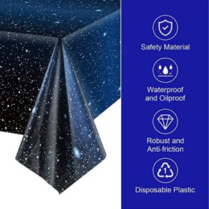 FECEDY 2 Packs 54"x108" Star Universe Blue Wave Point Disposable Plastic Table Cover Waterproof Tablecloths for Rectangle Tables up to 8 ft in Length Party Decorations