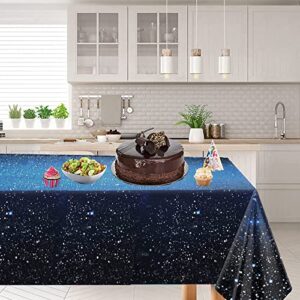 FECEDY 2 Packs 54"x108" Star Universe Blue Wave Point Disposable Plastic Table Cover Waterproof Tablecloths for Rectangle Tables up to 8 ft in Length Party Decorations