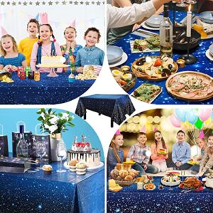 FECEDY 2 Packs 54"x108" Star Universe Blue Wave Point Disposable Plastic Table Cover Waterproof Tablecloths for Rectangle Tables up to 8 ft in Length Party Decorations