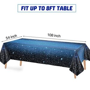 FECEDY 2 Packs 54"x108" Star Universe Blue Wave Point Disposable Plastic Table Cover Waterproof Tablecloths for Rectangle Tables up to 8 ft in Length Party Decorations