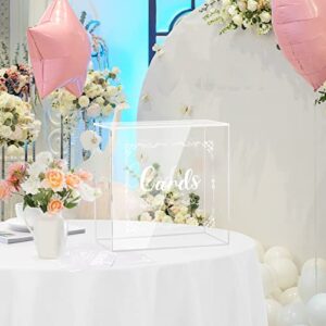 Clear Acrylic Wedding Card Box Large DIY Card Boxes with 4 "Card" Text Stickers Gift Card Box Money Box Holder for Wedding Reception Anniversary Birthday Party Baby Shower Graduation Decorations (10 x 10 x 5.5 inch)