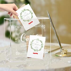 Clear Acrylic Wedding Card Box Large DIY Card Boxes with 4 "Card" Text Stickers Gift Card Box Money Box Holder for Wedding Reception Anniversary Birthday Party Baby Shower Graduation Decorations (10 x 10 x 5.5 inch)