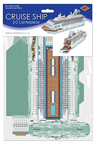 Beistle Three Dimensional Cruise Ship Table Centerpiece – Nautical Decorations – Bon Voyage Ocean Theme Party Supplies, 13.25", Multicolor