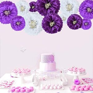 BEISHIDA Lavender Purple White Hanging Tissue Paper Flowers Paper Chrysanth Flowers DIY Crafting for Halloween Wedding Birthday Baby Shower Backdrop Nursery Wall Party Decoration（12 Packs）