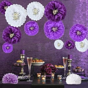 BEISHIDA Lavender Purple White Hanging Tissue Paper Flowers Paper Chrysanth Flowers DIY Crafting for Halloween Wedding Birthday Baby Shower Backdrop Nursery Wall Party Decoration（12 Packs）