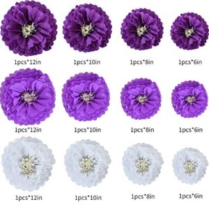 BEISHIDA Lavender Purple White Hanging Tissue Paper Flowers Paper Chrysanth Flowers DIY Crafting for Halloween Wedding Birthday Baby Shower Backdrop Nursery Wall Party Decoration（12 Packs）