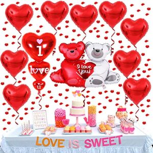 Giant, Teddy Bear Balloons Set - 40 Inch, Pack of 14 | Pack of 1000 Red Rose Petals for Valentines Day Decor | Red Heart Shaped Balloons, I Love You Balloons for Romantic Decorations Special Night