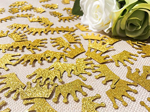 Famoby 100pcs/pack Gold Glittery Prince King Crown Confetti for Baby Shower Party Decorations