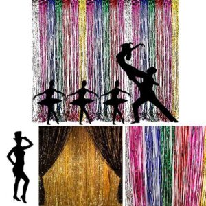 adorox metallic silver gold rainbow photo backdrop foil fringe curtains party wedding event decoration (metallic rainbow)