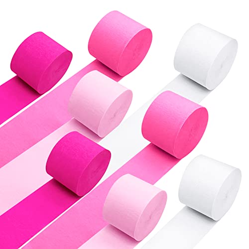 YSSAI Pink Party Decorations Pink Crepe Paper Streamers 8 Rolls 656 ft Tassels Streamer Garland Hanging Backdrops Decorations for Birthday Bachelorette Engagement Wedding Baby Shower Party Supplies