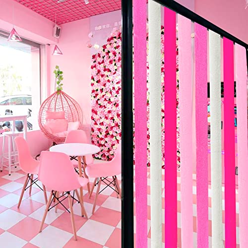 YSSAI Pink Party Decorations Pink Crepe Paper Streamers 8 Rolls 656 ft Tassels Streamer Garland Hanging Backdrops Decorations for Birthday Bachelorette Engagement Wedding Baby Shower Party Supplies