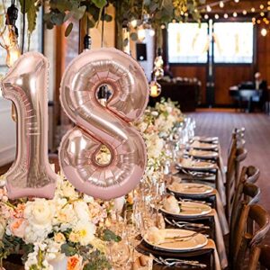 Number 18 and Rose Gold Confetti Balloons, 40 Inch Rose Gold Number 18 Balloon with 5PCS 12 Inch Rose Gold Confetti Balloons for 18th Birthday Party Decorations 18th Anniversary Decoration