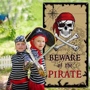 Beware of Pirates Door Banner Pirate Party Decoration Pirate Backdrop Halloween Birthday Party Photo Booth Props Pirate Theme Party Supplies