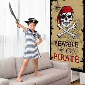 Beware of Pirates Door Banner Pirate Party Decoration Pirate Backdrop Halloween Birthday Party Photo Booth Props Pirate Theme Party Supplies