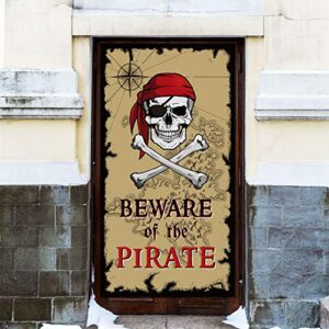 Beware of Pirates Door Banner Pirate Party Decoration Pirate Backdrop Halloween Birthday Party Photo Booth Props Pirate Theme Party Supplies