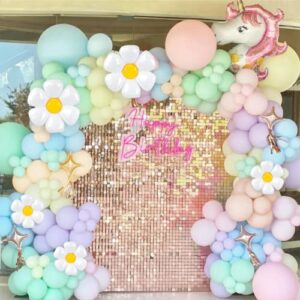 ZFUNBO Daisy Balloon Garland Arch Kit, 161 Pcs Pastel Balloon Garland Kit with White Groovy Daisy Flower Macaron Rainbow Balloon Arch Kit for Baby Shower Daisy Theme Wedding Girls Birthday Decorations