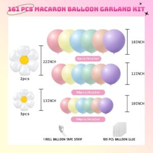 ZFUNBO Daisy Balloon Garland Arch Kit, 161 Pcs Pastel Balloon Garland Kit with White Groovy Daisy Flower Macaron Rainbow Balloon Arch Kit for Baby Shower Daisy Theme Wedding Girls Birthday Decorations