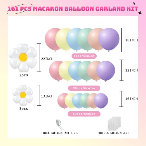 ZFUNBO Daisy Balloon Garland Arch Kit, 161 Pcs Pastel Balloon Garland Kit with White Groovy Daisy Flower Macaron Rainbow Balloon Arch Kit for Baby Shower Daisy Theme Wedding Girls Birthday Decorations