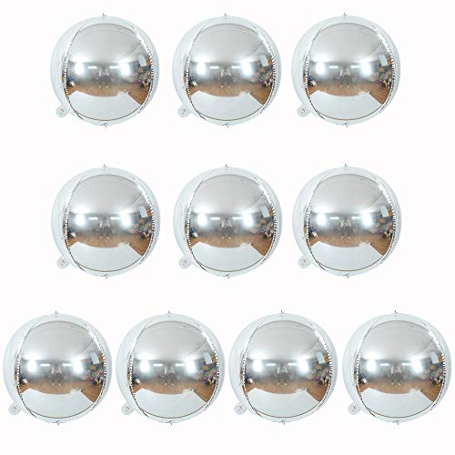 10 pcs Silver orbz balloon, 10 inch Foil Mylar Sphere Balloon for Birthday Party ,Wedding,Valentine's Day, Christmas,Baby Shower Decoration Supplies