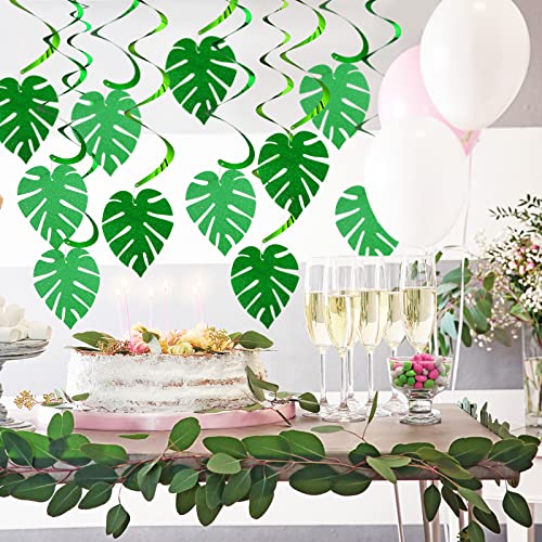 32 Pcs Palm Leaves Party Swirl Decorations Hanging Ceiling Green Decoration Swirls Luau Tropical Party for Hawaiian Baby Shower Birthday Supplies (Cute Style)