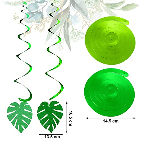 32 Pcs Palm Leaves Party Swirl Decorations Hanging Ceiling Green Decoration Swirls Luau Tropical Party for Hawaiian Baby Shower Birthday Supplies (Cute Style)