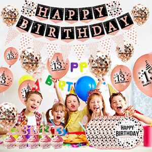 13th Birthday Decorations for Girls - (76pack) Rose Gold Party Banner, Pennant, Hanging Swirl, Birthday Balloons, Foil Backdrops, Cupcake Topper, Plates, Photo Props,Sash,13th Birthday Gifts