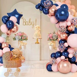 Holicolor 157pcs Blue and Pink Balloon Arch Garland Kit, Gender Reveal Balloon Navy Blue Rose Gold Pink and Confetti Latex Balloons with Blue Foil Star for Baby Shower Birthday Wedding and Graduation