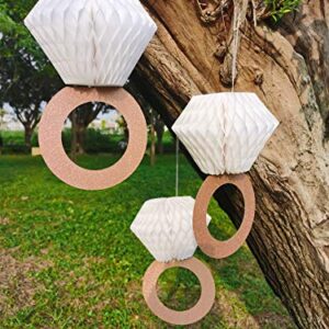 Engagement Party Decorations, Bridal Shower Supplies, Honeycomb Ring Hanging Decorations, Rose Gold Glitter Diamond Rings (6pcs), Engaged Diamond Rings Decorations for Engagement