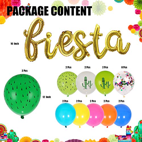 40 Pcs Fiesta Letter Banner Balloons Jumbo Mexico Taco Llama Cactus Avocado Mylar Foil Balloon Birthday Mexican Fiesta Theme Latex Balloon Party Decorations