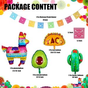 40 Pcs Fiesta Letter Banner Balloons Jumbo Mexico Taco Llama Cactus Avocado Mylar Foil Balloon Birthday Mexican Fiesta Theme Latex Balloon Party Decorations