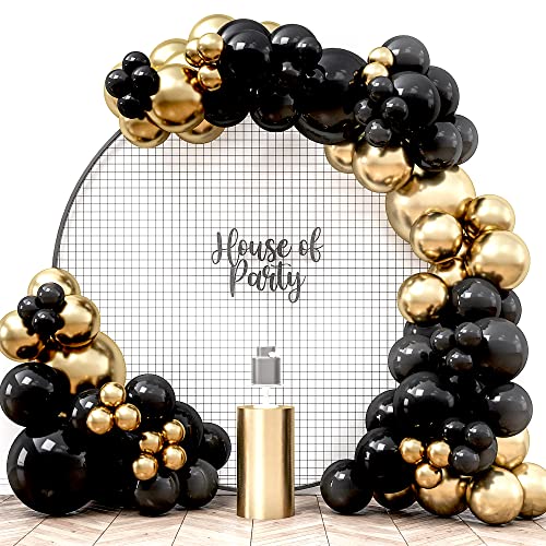 HOUSE OF PARTY Black and Gold Balloons - Metallic Black and Gold Happy New Year Balloon Garland Kit for Birthday & Party Decorations 2023