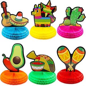 joyin 6 pcs cinco de mayo fiesta honeycomb table centerpiece 8.5” party decoration for fun fiesta taco party supplies, luau event photo props, mexican theme for carnivals festivals, dia de muertos