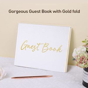 JUBTIC Wedding Guest Book with Gold Foil — Registry Sign-in Book for Reception, Party of Anniversary,Birthday,Baby Shower — Memorial Guestbook with Gilded Edges, 1 Metal Pen, Hardcover Design, 7" x10″