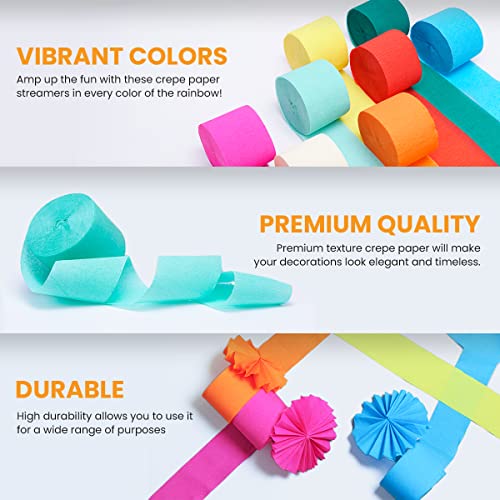 Lotus Decor 12 Rolls Crepe Paper Streamers Birthday Decorations 82ft x 1.7inch Rainbow Party Streamers Decorations for Weddings, Engagement, Baby & Bridal Shower, etc