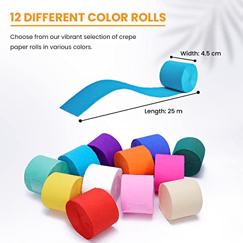 Lotus Decor 12 Rolls Crepe Paper Streamers Birthday Decorations 82ft x 1.7inch Rainbow Party Streamers Decorations for Weddings, Engagement, Baby & Bridal Shower, etc