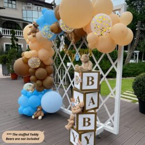 134 pc Teddy Bear Baby Shower Decorations for Boy - Balloon Arch Garland & BABY Boxes, Baby Boy Gold Glitter Banner and Bear Cutouts – Teddy Bear Themed Boy Baby Shower Decorations