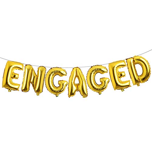 16 inch multicolored Engaged AF Balloon Letters Banner Engagement Party Decorations Supplies (ENGAGED Gold)