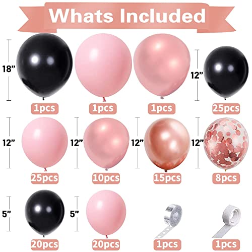 18Inch Metallic Chrome Rose Gold Pink Black Balloons Balloon Garland Arch Kit, Rose Gold Baby Bridal Shower Birthday Wedding Anniversary Graduation Bachelorette Party Background Decorations for Girl Women